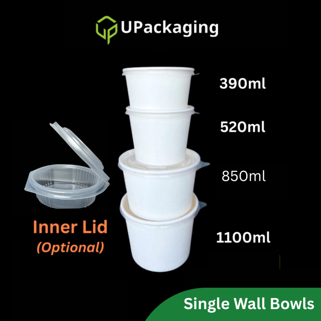 [50 Pcs] WHITE PAPER BOWLS Single Wall Inner Bowl Double Layers with ...