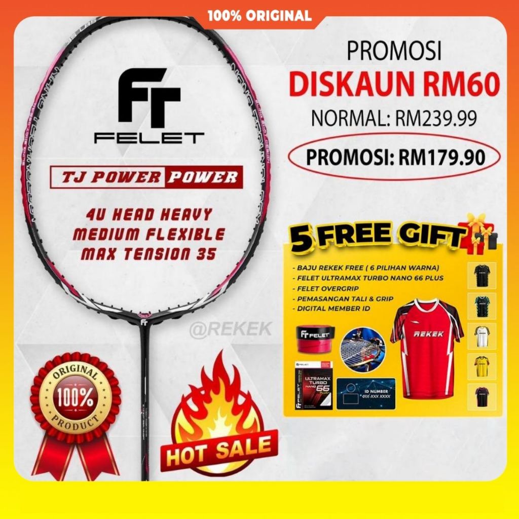 FELET TJ Power (Power) Badminton Racket Original FELET Pakej Tali ...