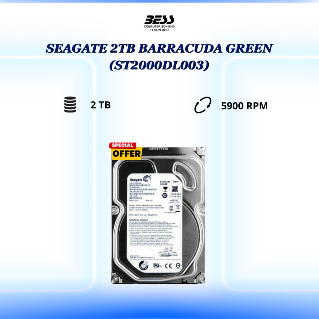 SEAGATE 3.5" 2TB BARRACUDA GREEN HDD (ST2000DL003) | Shopee Malaysia