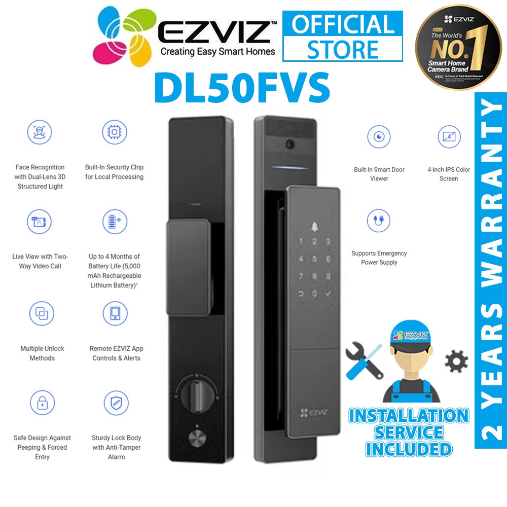 EZVIZ DL50FVS Face Recognition Smart Lock Keyless Doorlock Dual-Lens 3D ...