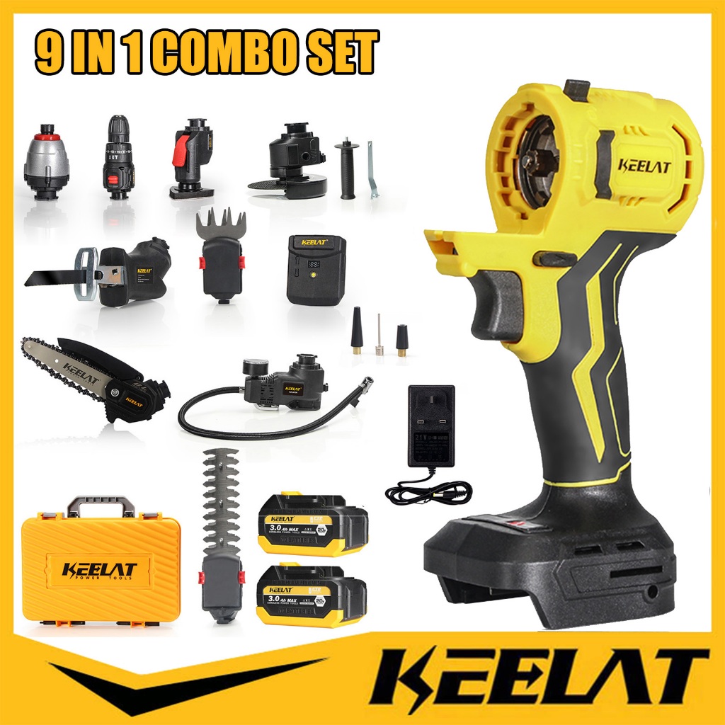 KEELAT Cordless Electric Screwdriver Kit 9 In 1 Multi-Head Power Impact ...