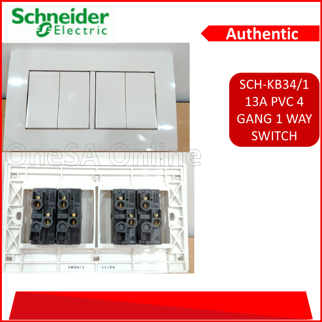 SCHNEIDER 13A PVC 4 GANG 1 WAY SWITCH(SCH-KB34/1) | Shopee Malaysia