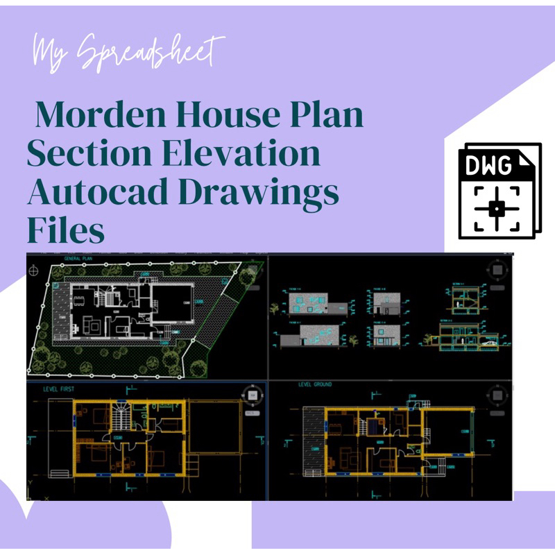 Morden House Plan Section Elevation Autocad Drawings Files | Shopee ...