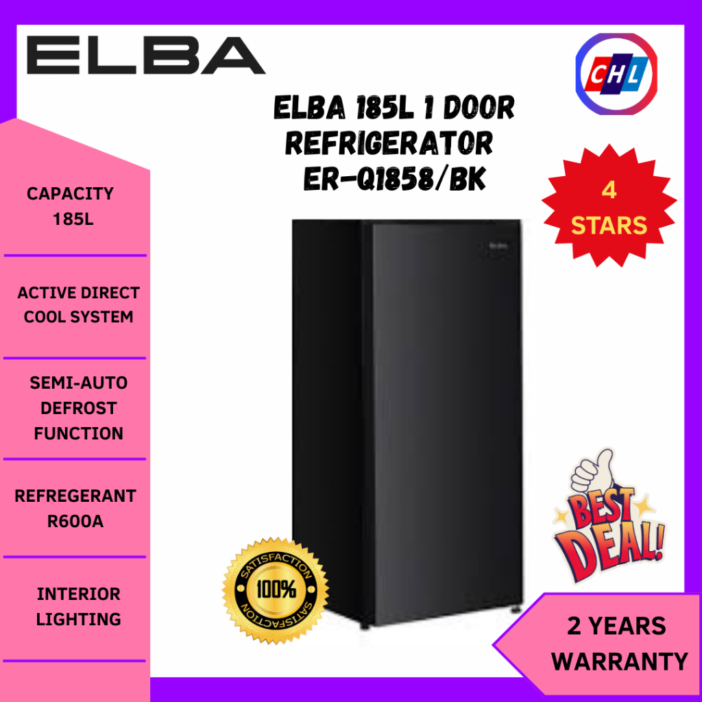 ELBA 185L 1 DOOR REFRIGERATOR I ER-Q1858/BK | Shopee Malaysia