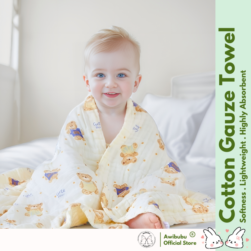 Awibubu Tuala Mandi Bayi 6-Lapisan Kapas Gauze 60x120cm - Cotton Gauze ...