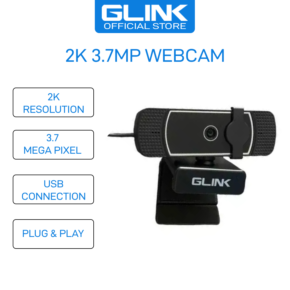 GLINK-2K 3.7MP USB WEBCAM BUIT IN MIC WITH TRIPOD PRIVACY COVER ...