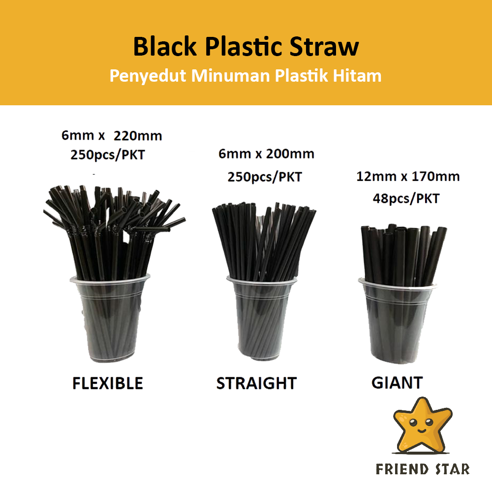 Jerami Plastik [BLACK] Flexible Straw [250pcs] / Straight Straw [250pcs ...