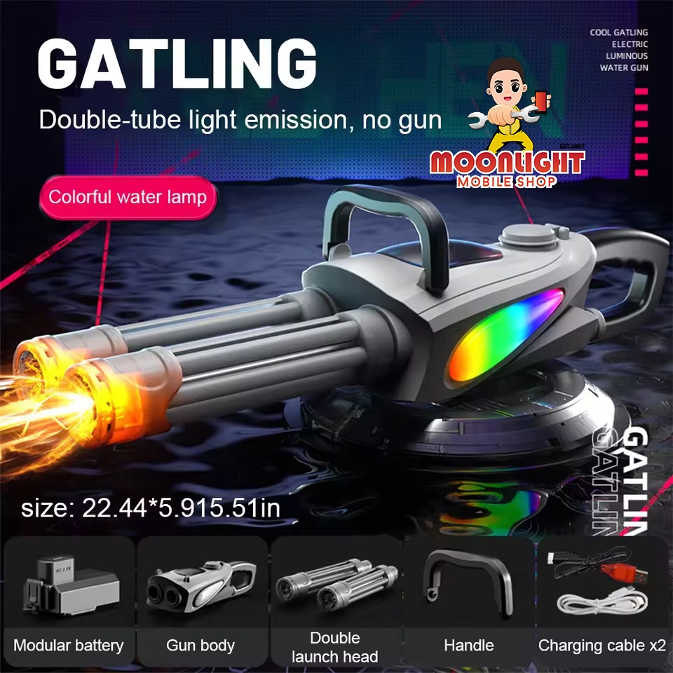 Double Gatling LED Electric Water Gun Blaster Guns Toys Cannon Swimming ...