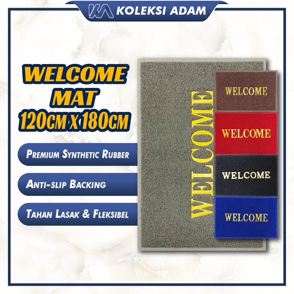 Welcome Door Mat (120cm x 180cm) Synthetic Rubber Floor Mat Alas Kaki ...
