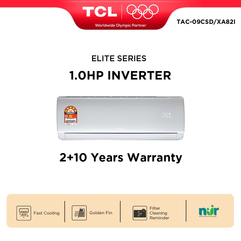 TCL 1.0HP Inverter Air Conditioner R32 Golden Fin Auto Clean Elite ...