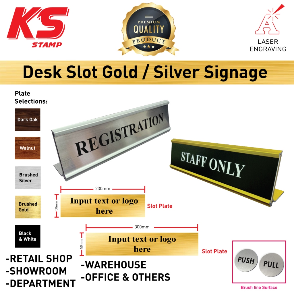 Desk Slot Signage Silver Gold -Variety Color Plate - [CUSTOMIZED TEXT ...