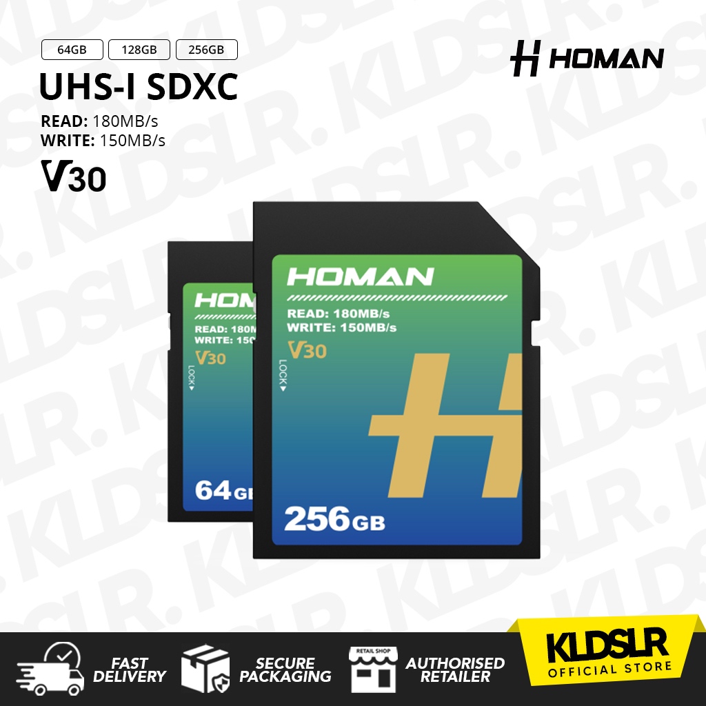 Homan SDXC UHS-I V30 180MB/s Memory Card – 64GB / 128GB / 256GB (Fast ...