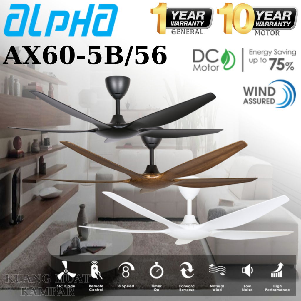 ALPHA 56' / 56 INCH DC MOTOR CEILING FAN WITH 5 BLADES AX60-5B/56 ...