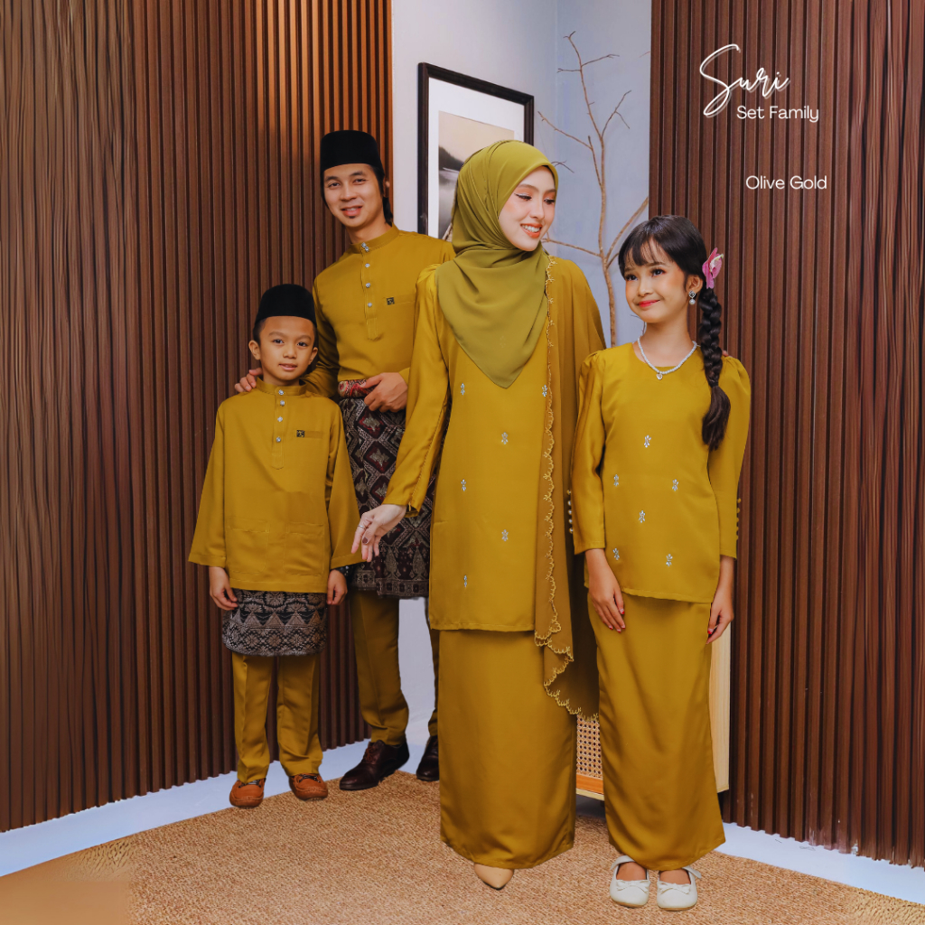 BAJU KURUNG SURI SET BAJU FAMILY RAYA 2025 TEMA COLOUR OLIVE GOLD ...