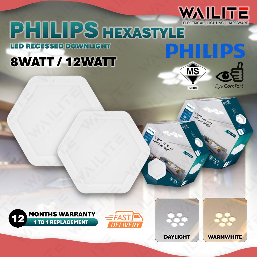 PHILIPS HEXASTYLE LED DOWNLIGHT 8W / 12W ( WARMWHITE / COOLWHITE ...