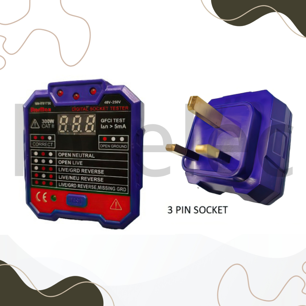 StarMax 13A Digital Socket Tester 300V 48v -250V 5mA SM-ES1730/ ELCB ...