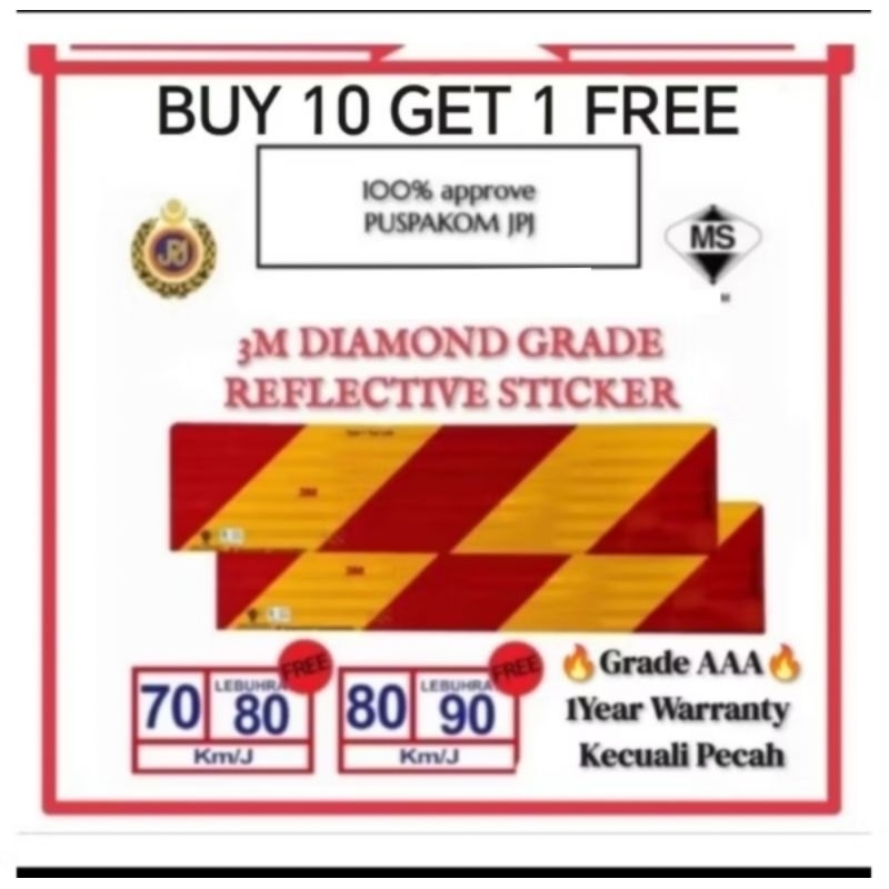 (AAA 1 year WARRANTY)3M Diamond Grade Reflective Sticker (1pair wITH ...