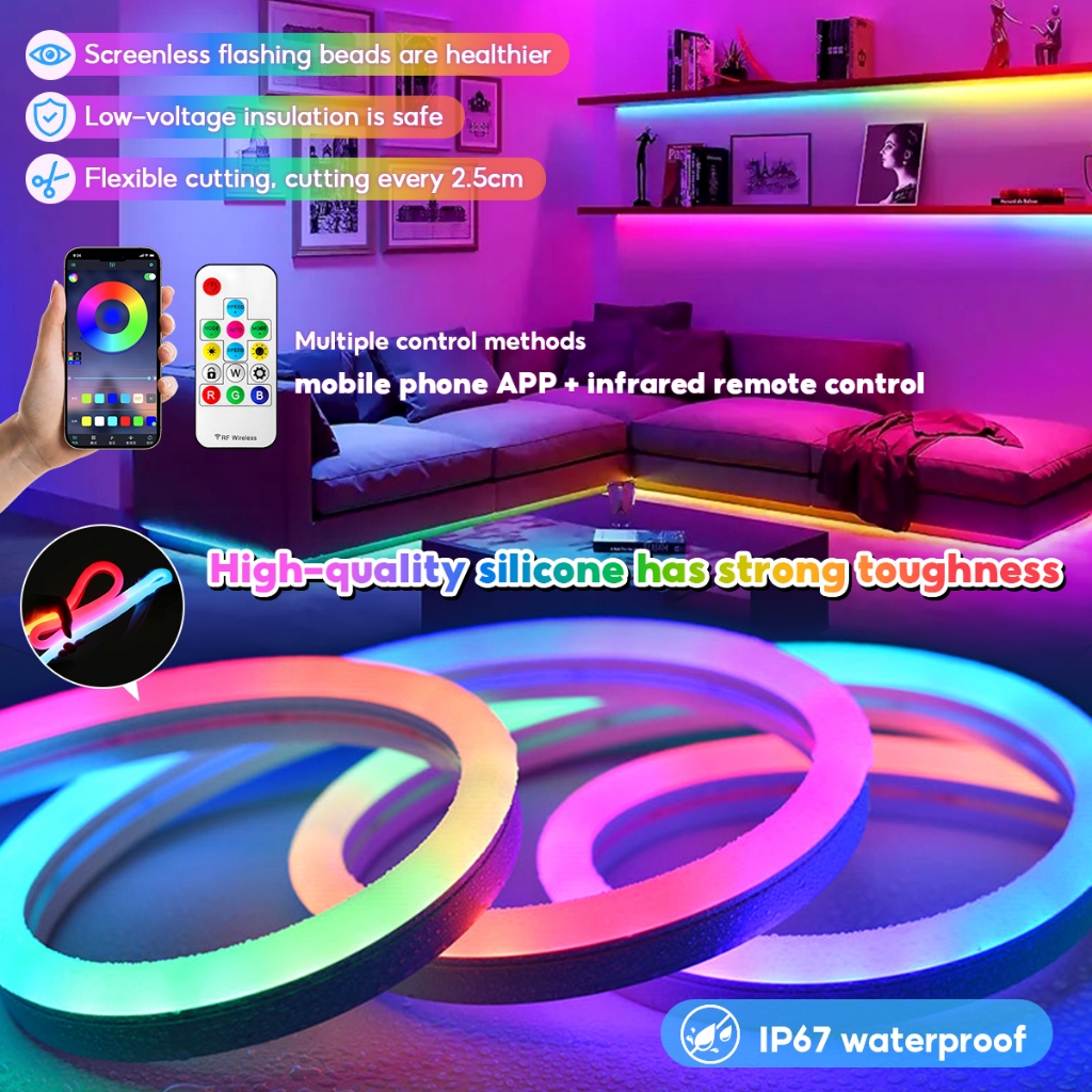 RGB Light Strip Waterproof LED Strip Light With APP&Remote Music Sync ...