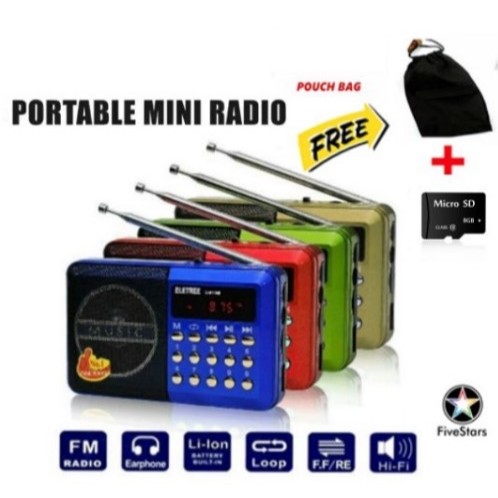 Portable Mini Radio Speaker Rechargeable USB & MicroSD Card With Pouch ...