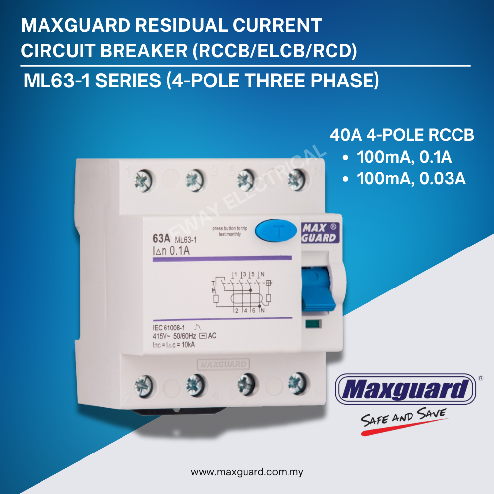 MAXGUARD 4 Pole 40A RCCB ML63-1 Series Residual Current Circuit Breaker ...