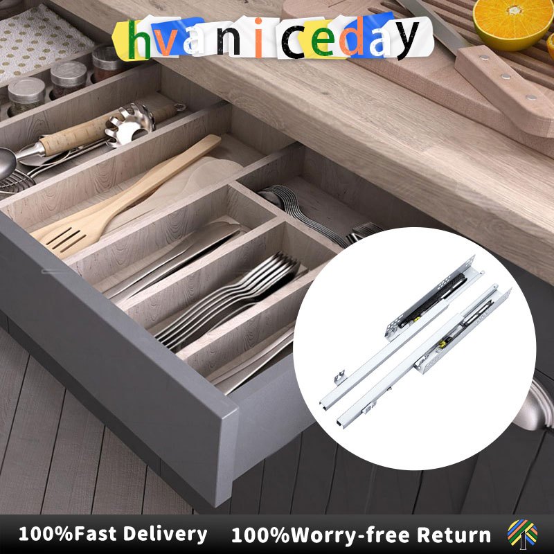 1 Pair Undermount Full Extension Drawer Slide Drawer Buffer Guide Rail ...