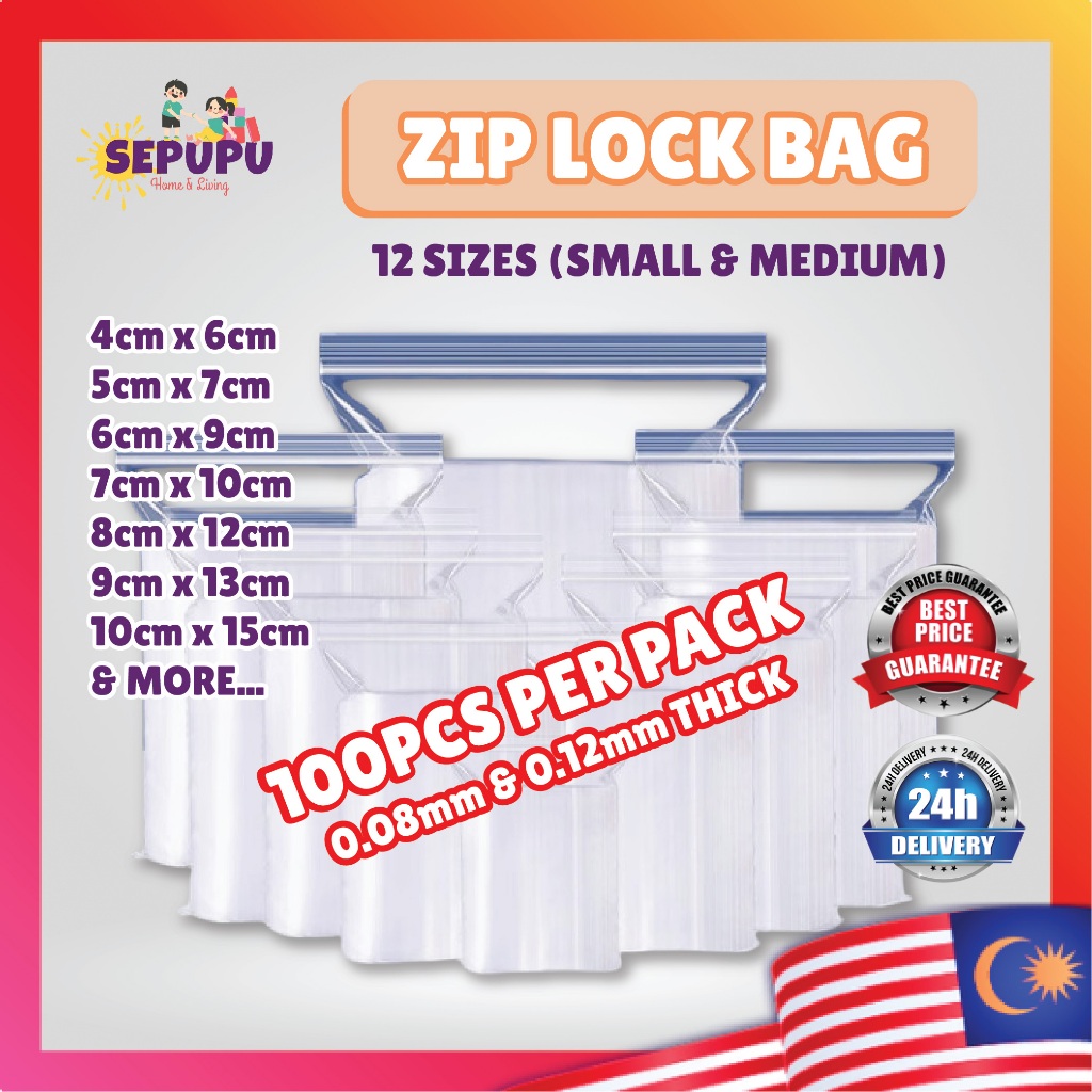 SEPUPU 100PCS Small Zip Lock Plastic Bag Thick (0.08mm&0.12mm) Self ...