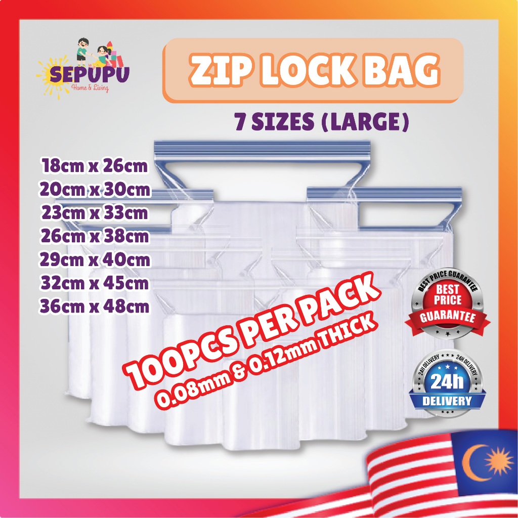 SEPUPU Large Zip Lock Plastic Bag Thick (0.08mm&0.12mm) Self Seal Clear ...