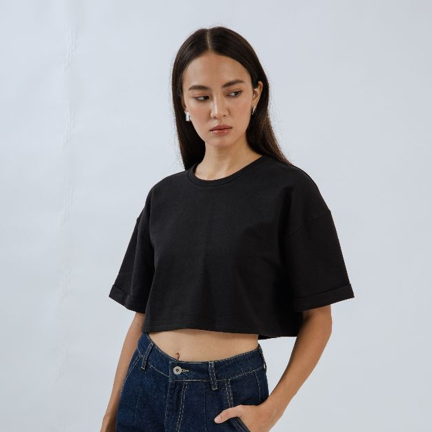 SHOPLOOOH Basic Off Shoulder Crop Tee (Black / White / Dark Brown ...