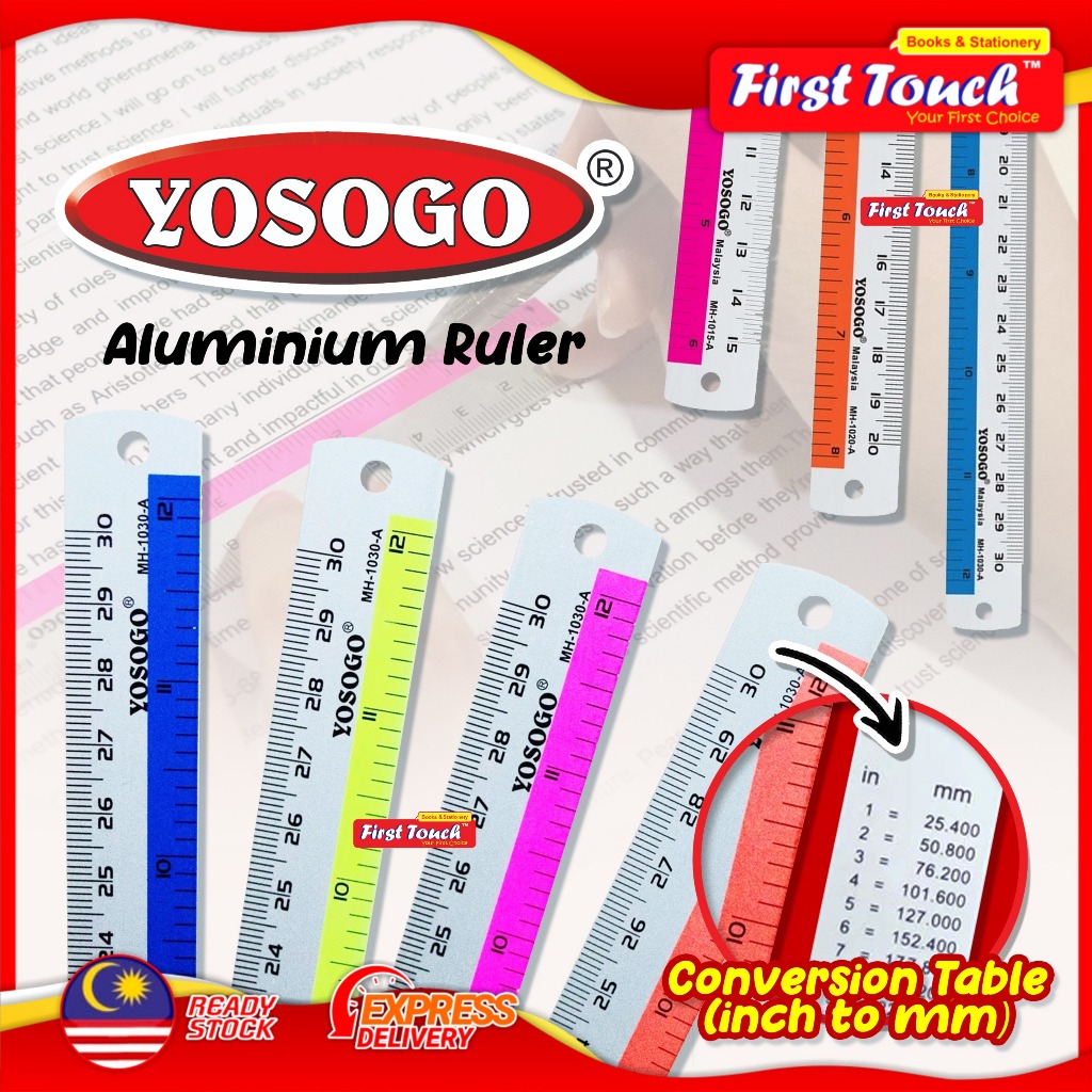 YOSOGO 15CM/ 20CM/ 30CM Aluminium Ruler Pembaris Besi Pembari Straight ...