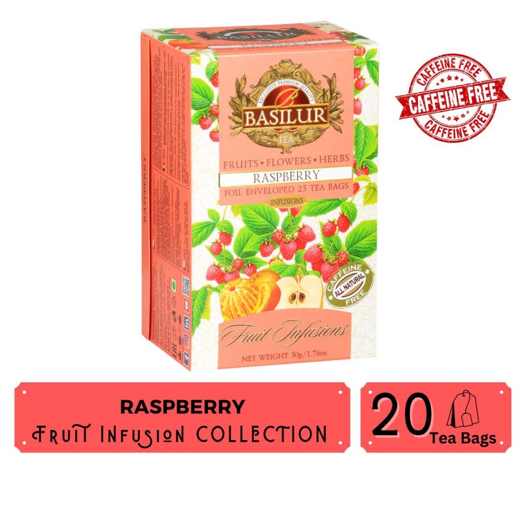 Basilur Raspberry Fruit Infusion Caffeine Free 20E Individual Wrapped ...