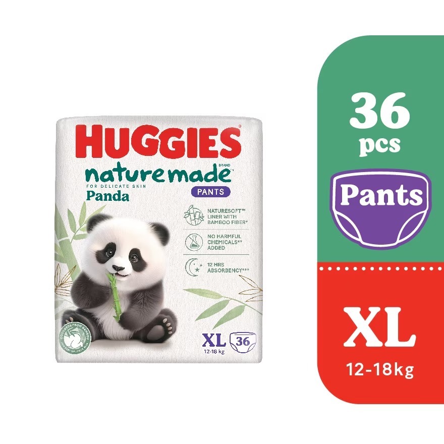 HUGGIES Naturemade Panda Pants Diapers XL 36s - Super Premium Baby ...
