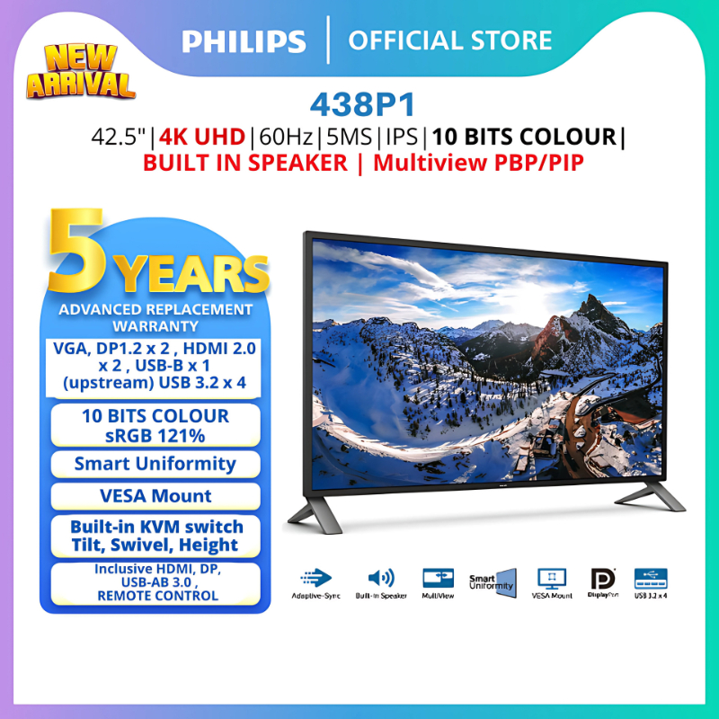 Philips 42.5" 438P1 4K UHD with MultiView MONITOR (UHD/ IPS/ 60Hz/ 5ms ...