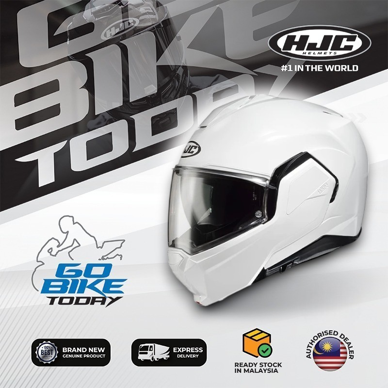 #HJC i100 Pearl White Modular Helmet | Flip-Up Motorcycle Helmet | Sun ...