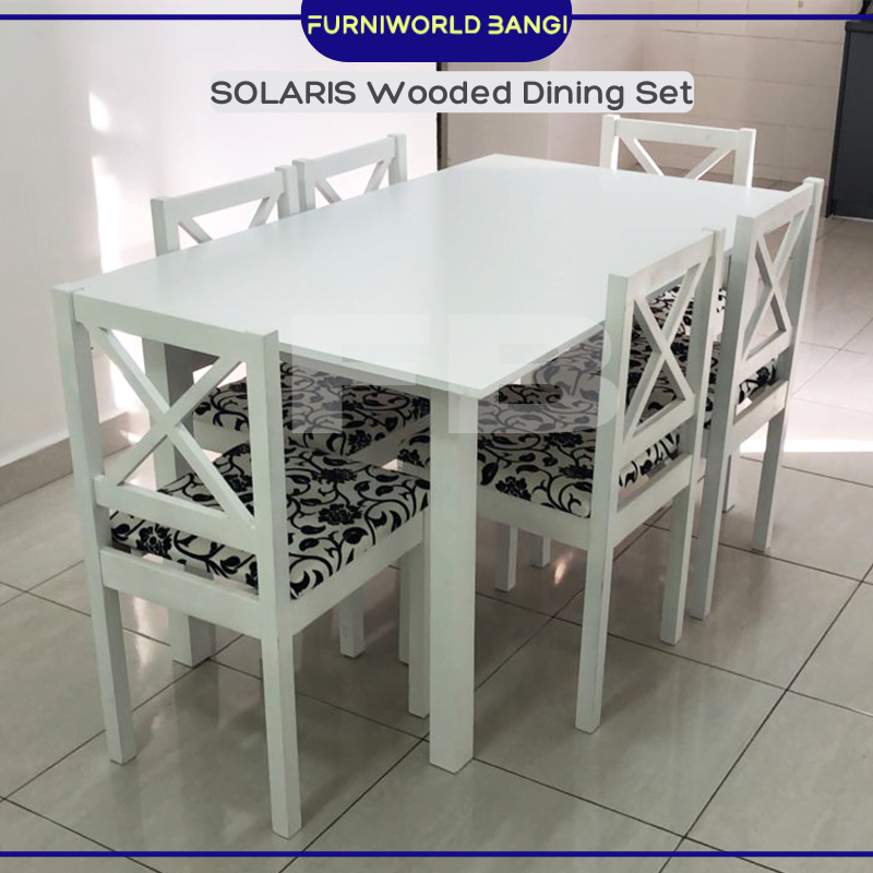 Rubber Wood 4-seater/6-seater Wooden Dining Set/Full White/Black Meja ...