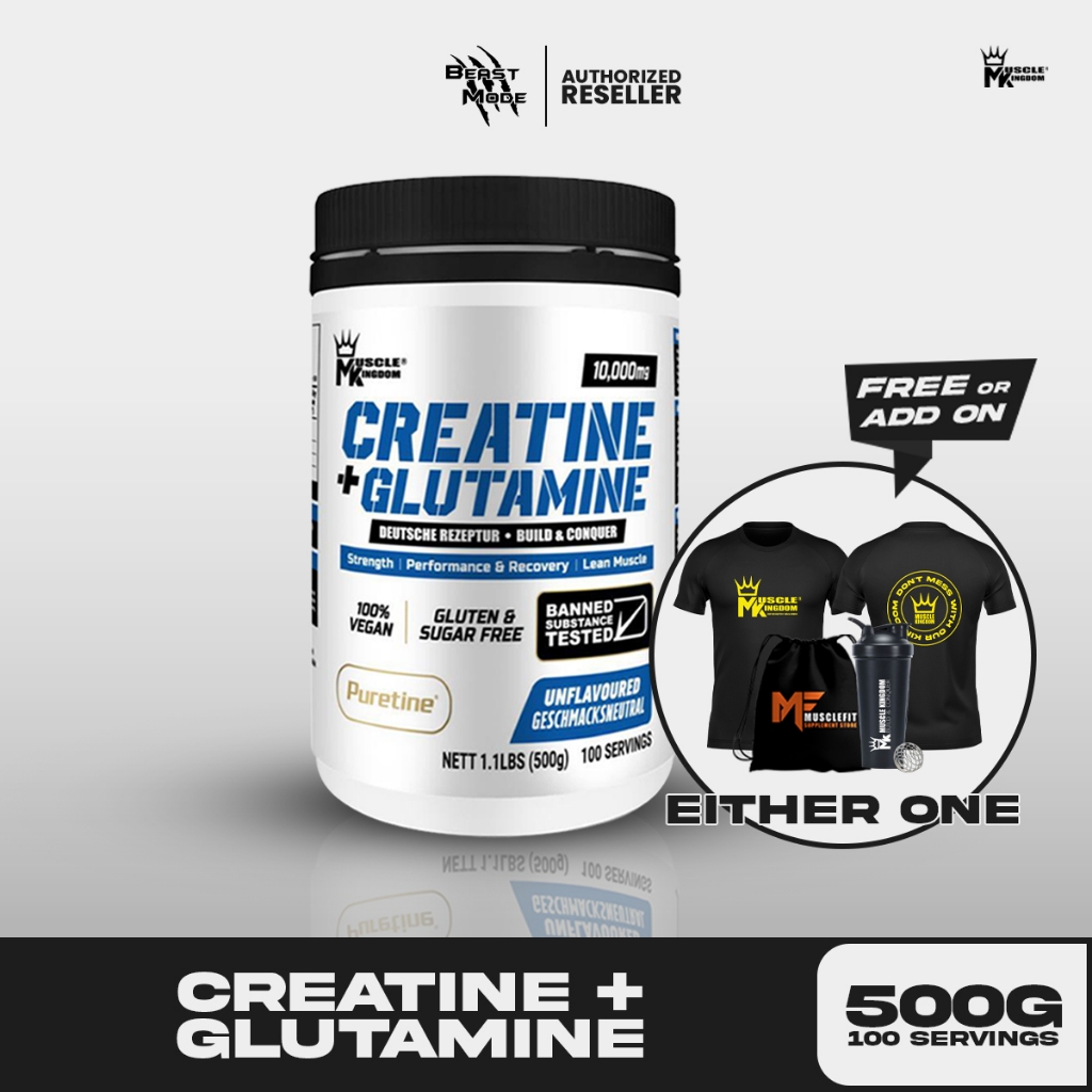 Muscle Kingdom Creatine Monohydrate + Glutamine 500g (100 serving ...