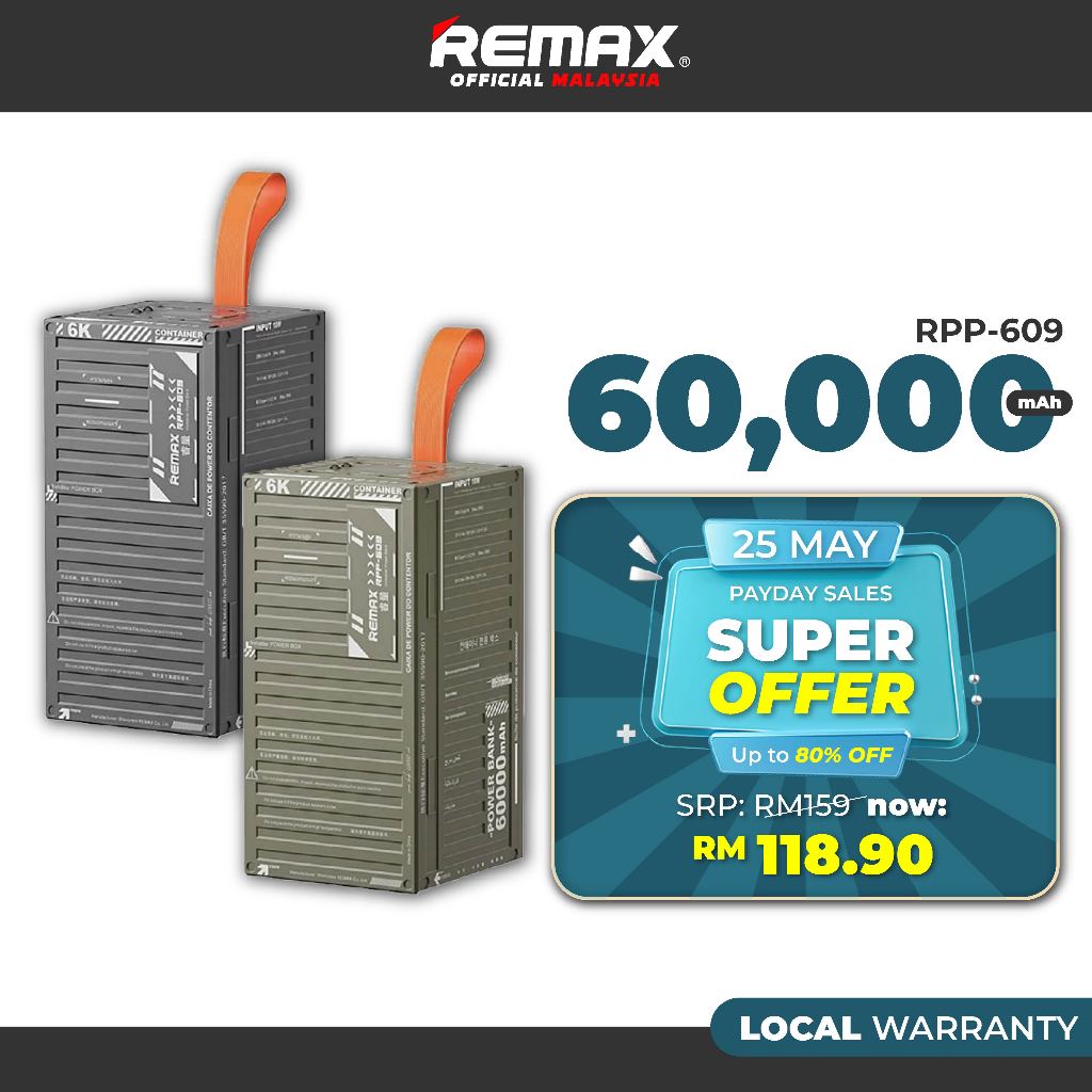 Remax RPP-609 container series 20w+22.5w PD+QC outdoor powerbank with led light 60000mah ...