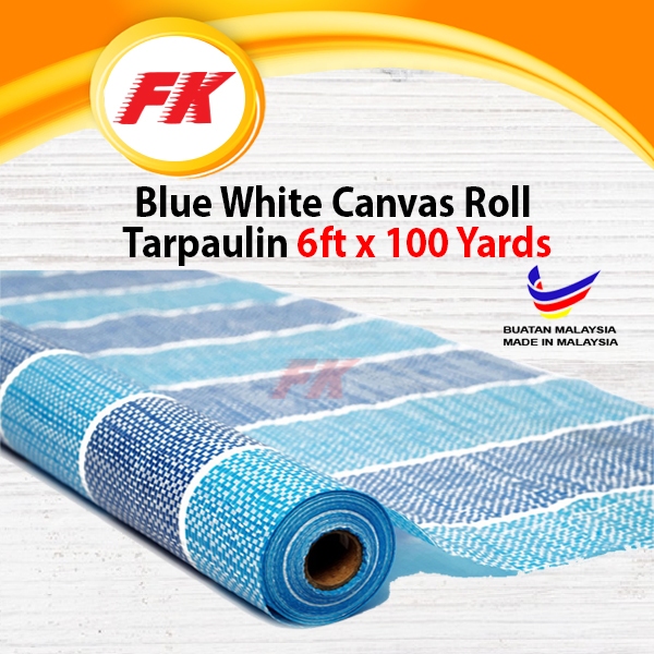 Kanvas Biru Putih / Blue White Canvas Roll Tarpaulin 6ft x95 Yards ...
