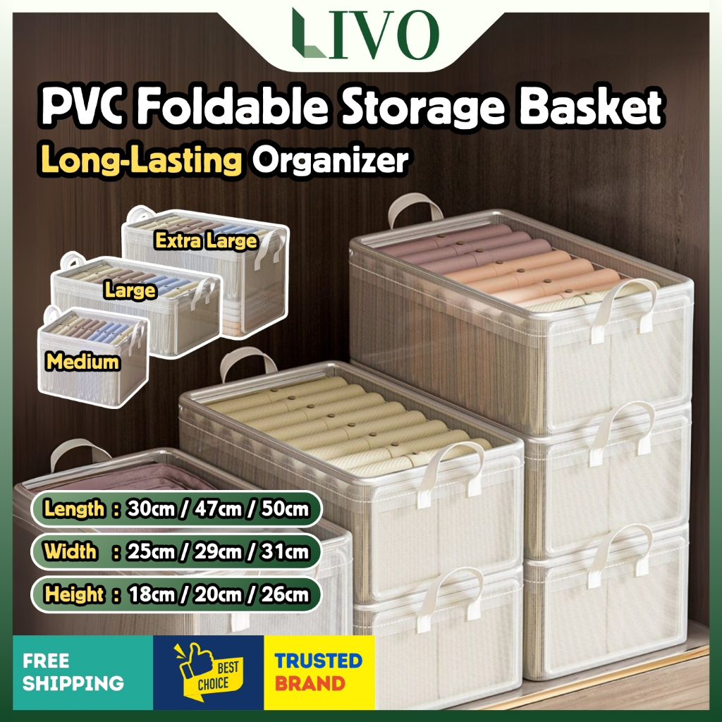 Transparent Storage Box PVC Foldable Wardrobe Organizer Basket Drawer ...