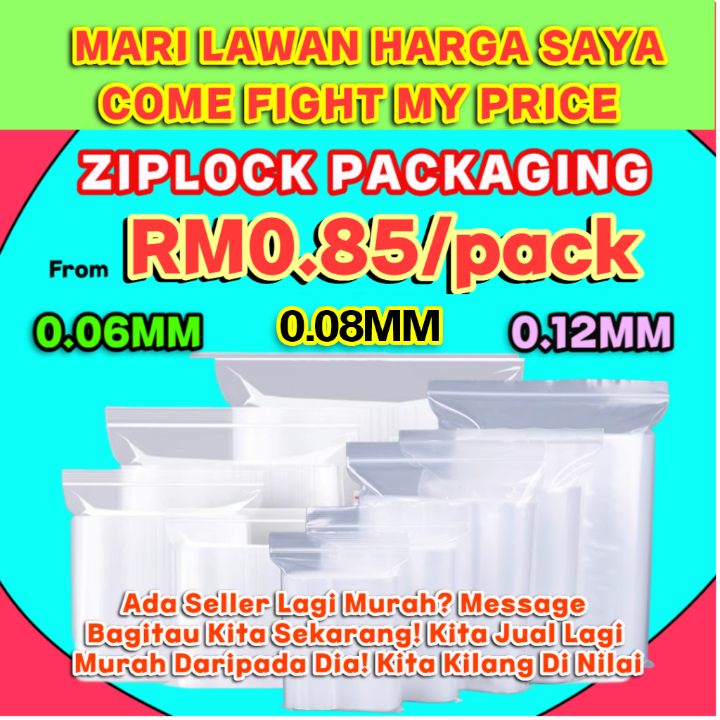 🔥HARGA KILANG🔥0.08mm 100pcs Plastic Zipper Bag/Transparent Ziplock Bag ...