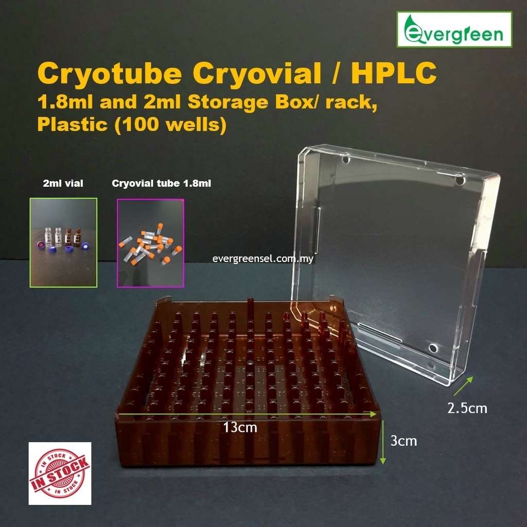 Cryotube Cryovial / HPLC 1.8ml and 2ml Storage Box/ rack, Plastic (100 ...