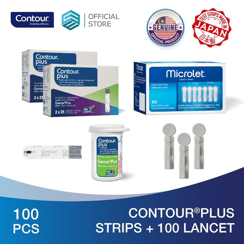 Contour Plus Blood Glucose Test Strip Twin Pack (50's +50's) + Microlet ...