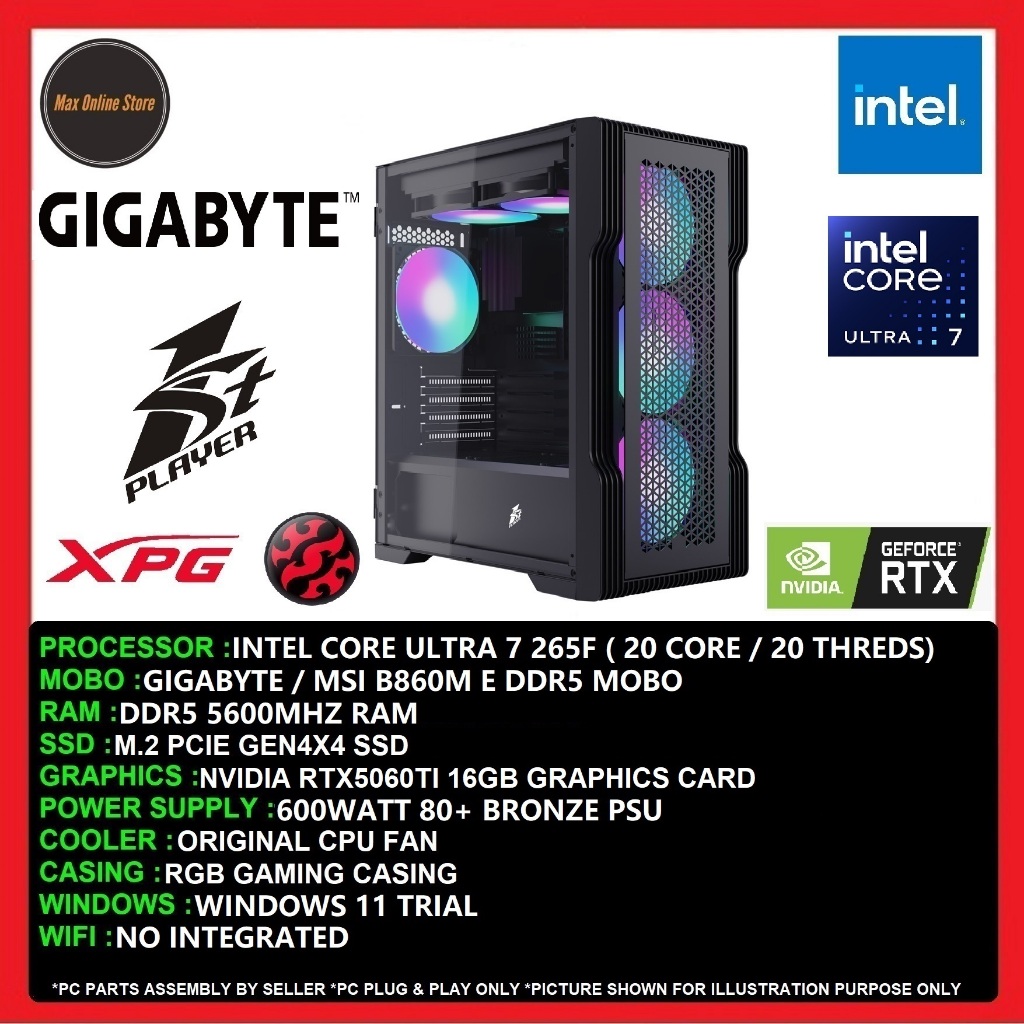 Office Value GAMING PC Desktop Intel Core 7 ultra 265F/32GB/16GB/1TB ...
