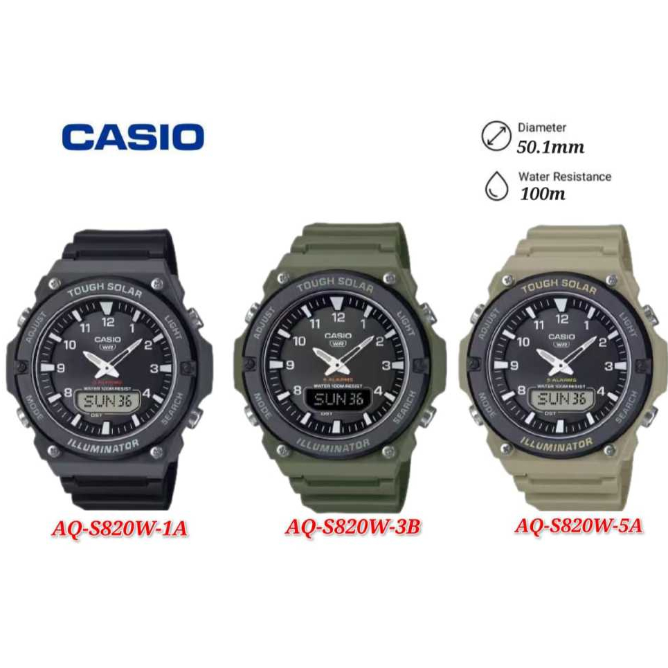 Casio AQ-S820W solar-powered analog-digital watches | Shopee Malaysia