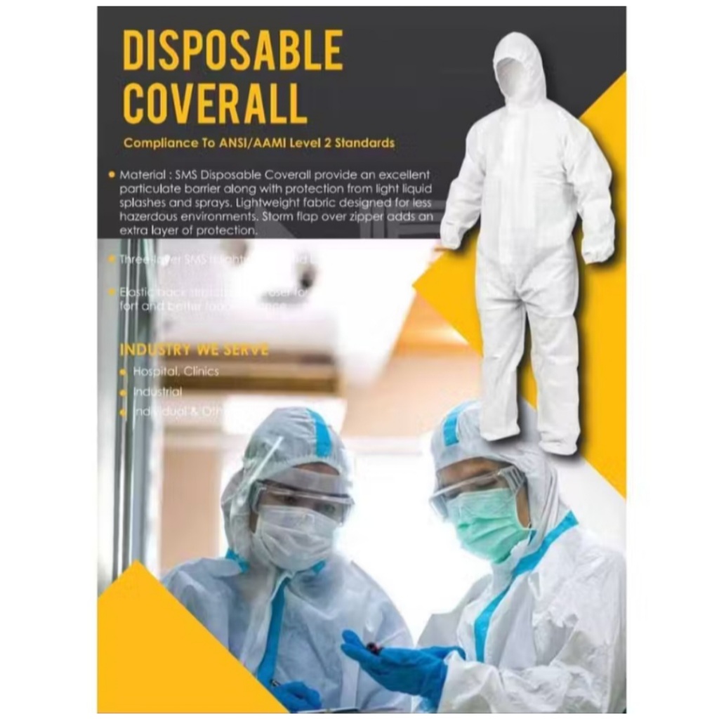 PPE Suit Coverall Jumpsuit Isolation Suit 65gsm PE Coated SMS ...