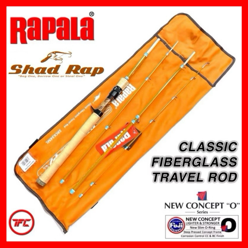 Rapala Shad Rap Classic Fiberglass Travel Rod Baitcast Spinning BC ...