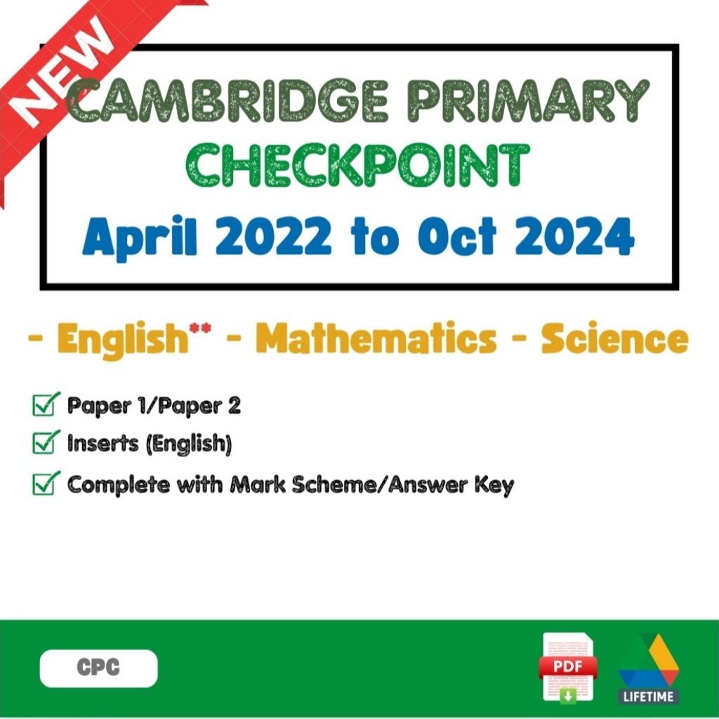 [PDF] Cambridge Primary Checkpoint Exam 2024 Year 6 Stage 6 English Mathematics Math Science ...