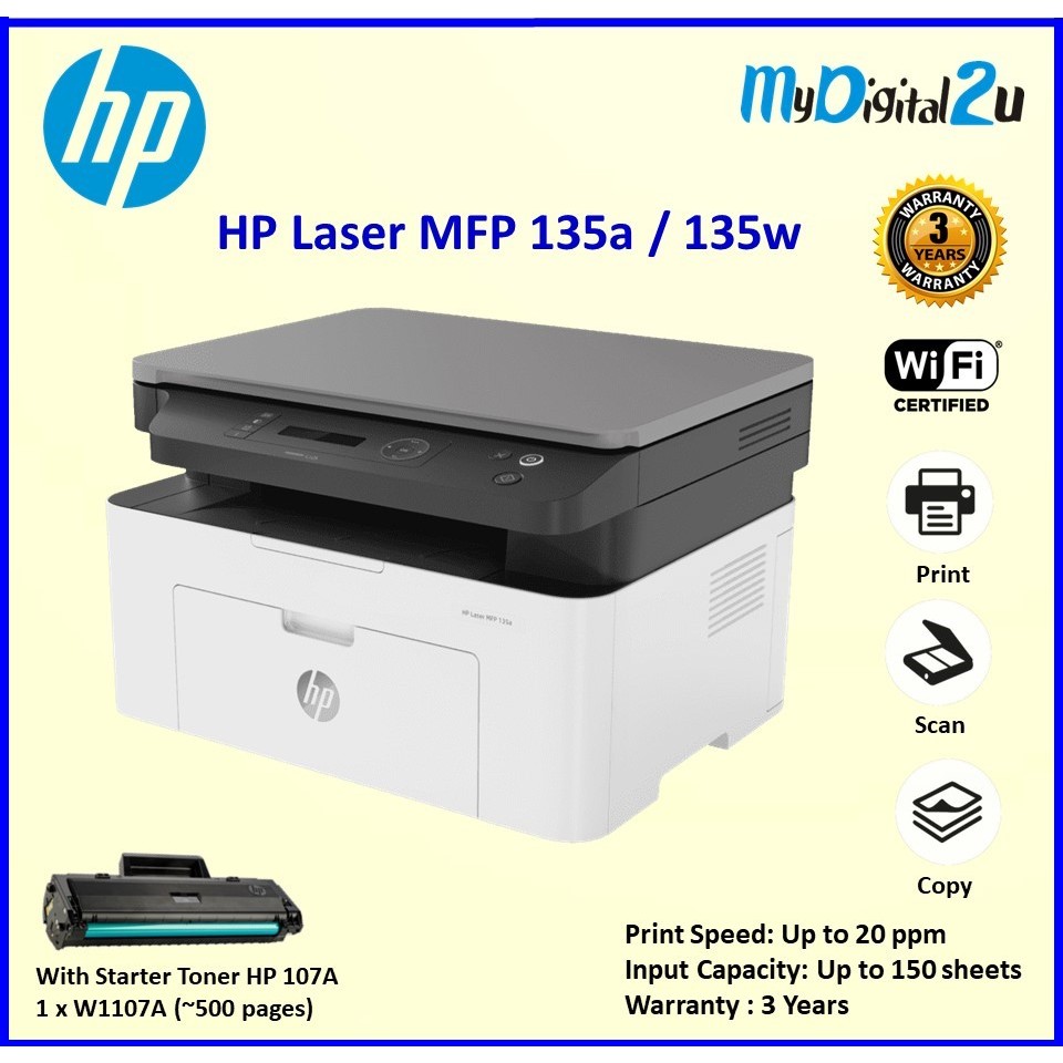 HP Laser MFP M135a / M135w Wireless All-in-One Laser Printer ( Wi-Fi ...