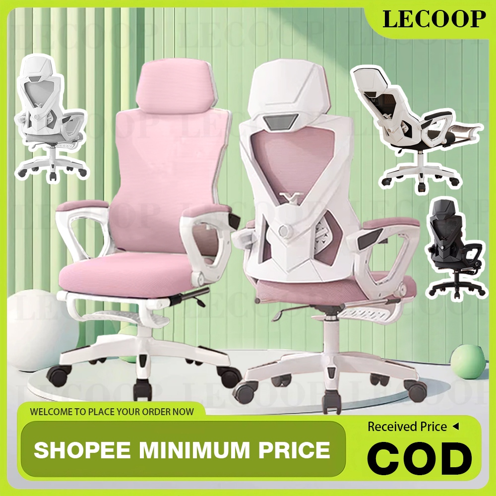 Office Chair Ergonomic Chair Gaming Chair Pink With Foot Rest Computer ...