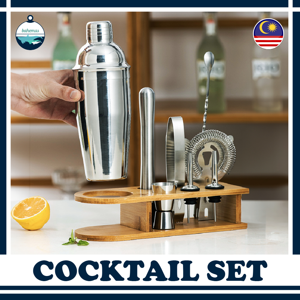 Stainless Steel Cocktail Shaker Set Mixer Jigger Ice Tong Pourer Bar ...
