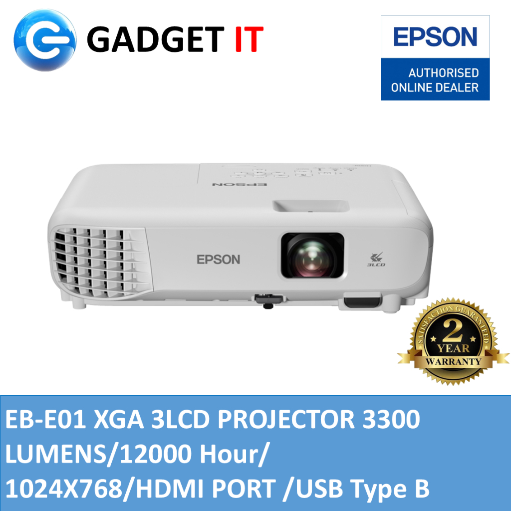 EPSON EB-E01 / EB-E12 PROJECTOR (XGA: 1024 X 768, 3,600 Lumens, Lamp ...